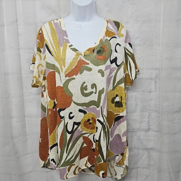 Rachel Zoe | Tops | Rachel Zoe Rust Artsy Abstract Floral Boho Linen ...